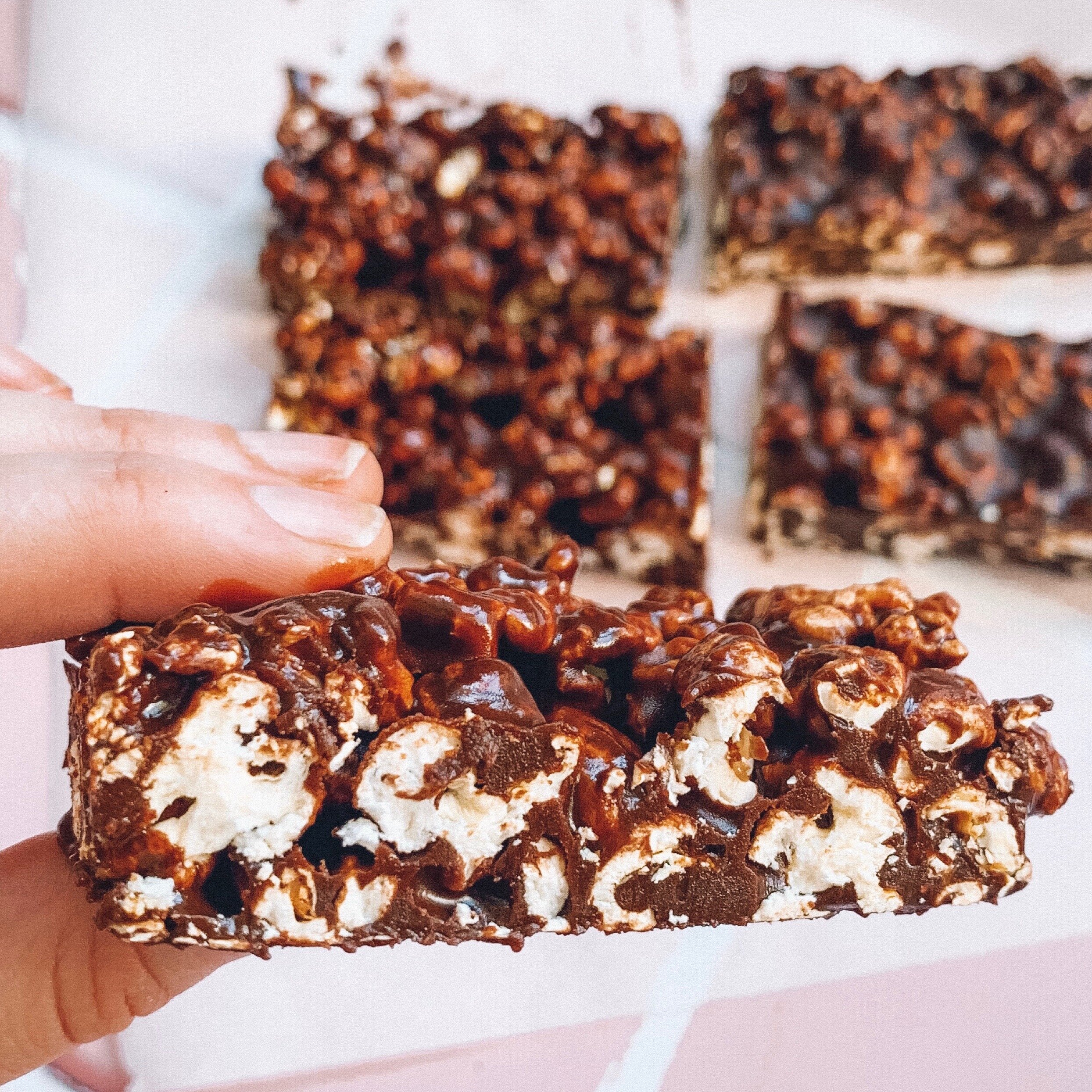 Chocolate Popcorn Slice - balancedbyclare.com.au